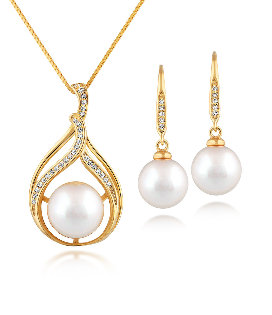 Pearl Lang Bella 18K Gold Vermeil Pearl Necklace and Earrings Set